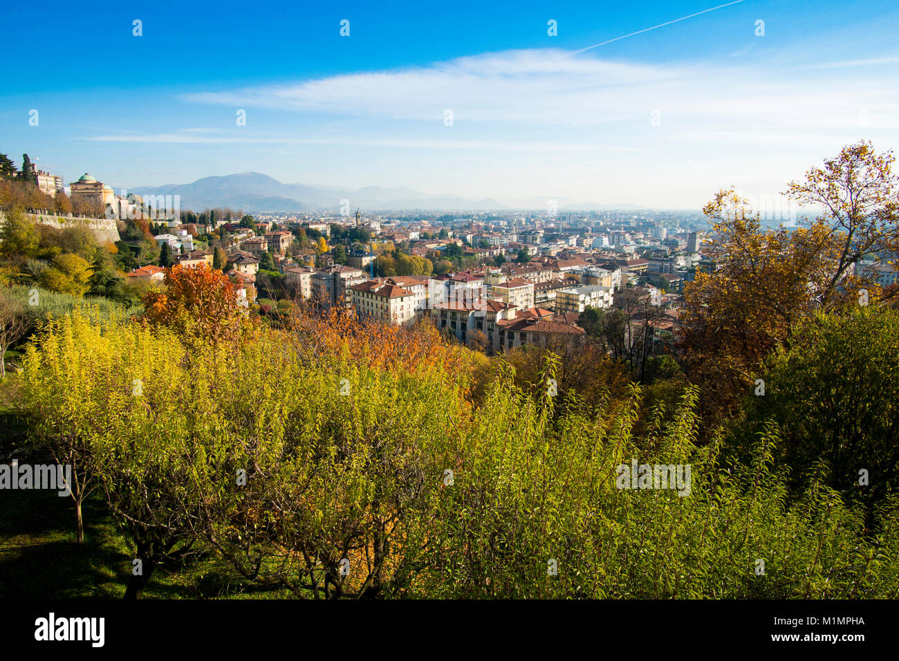 A rooftop view of Bergamo city in Italy in autumn Stock Photo - Alamy