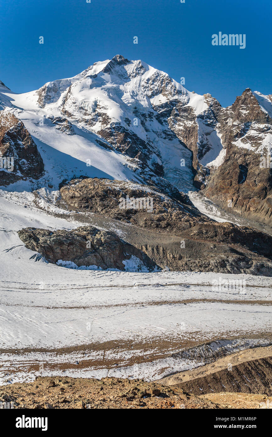 The Bernina mountain peaks and the Diavolezza Glacier near St. Moritz ...