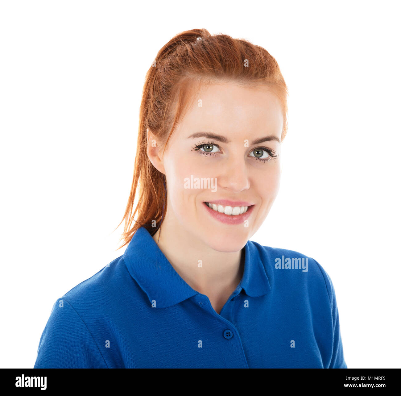 Portrait Of A Happy Female Janitor In Front Of White Background Stock ...