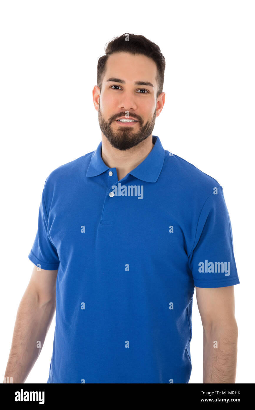 Portrait Of A Happy Male Janitor Standing In Front Of White Background ...