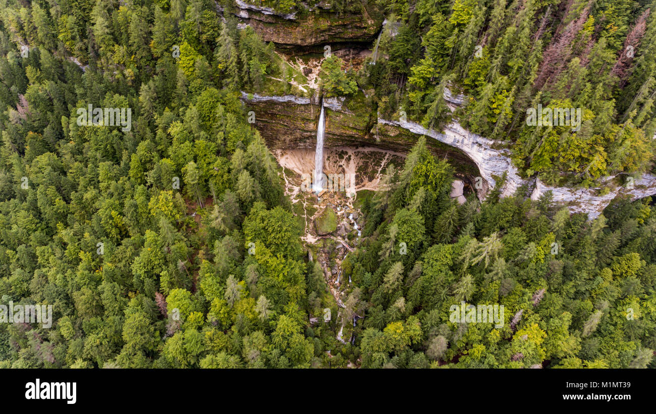 Aerial view of double water fall in a forest Stock Photo - Alamy