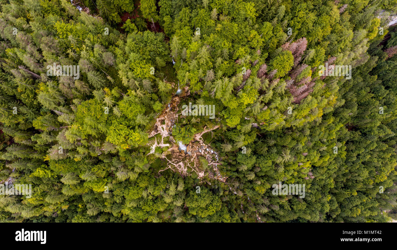 Drop down view of double water fall Stock Photo - Alamy