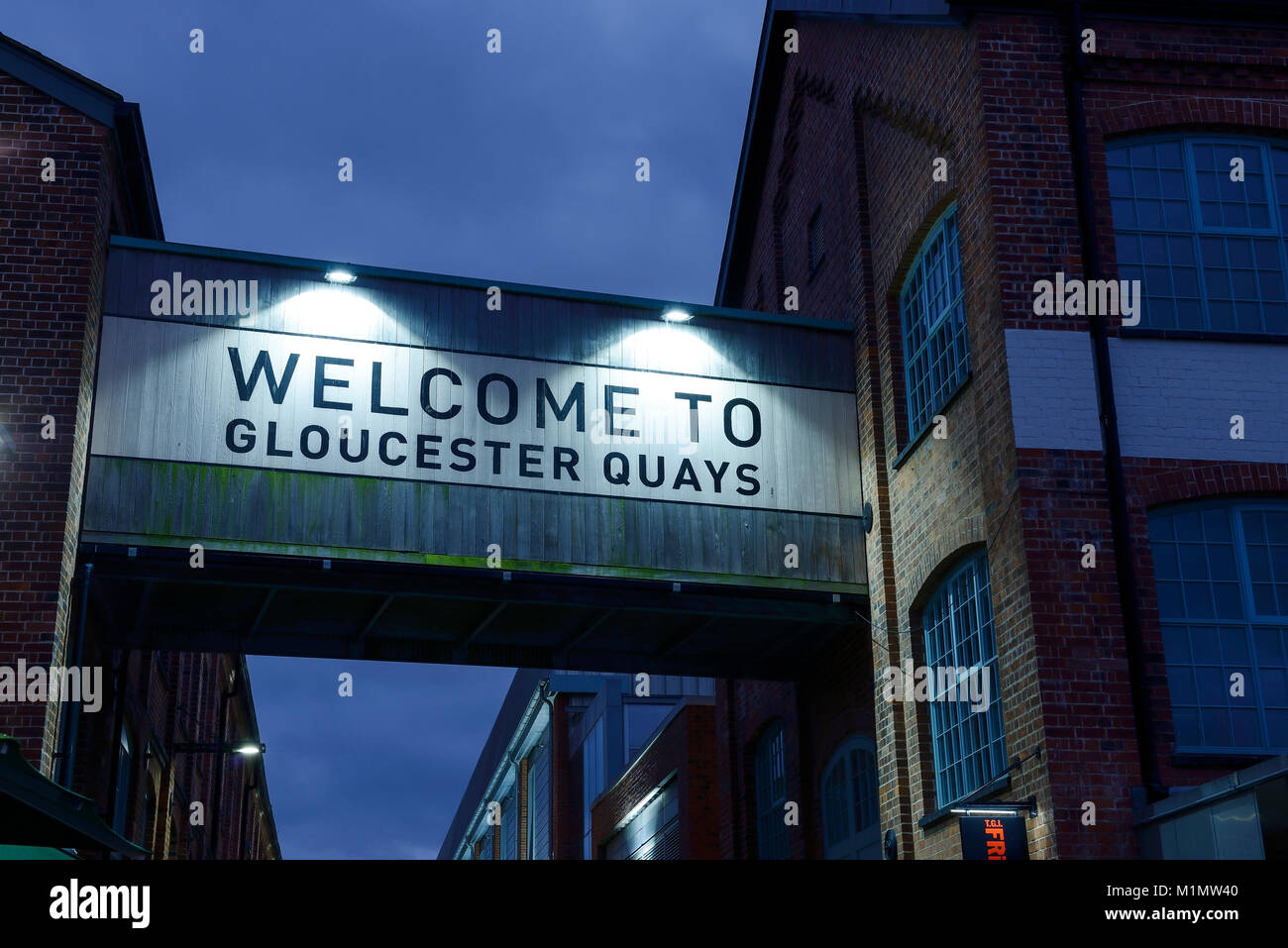 Welcome to Gloucester Quays sign in the historic docks area of ...