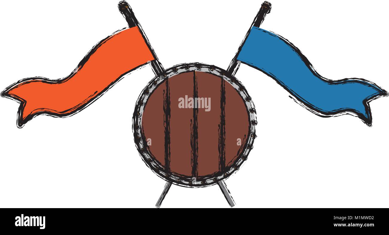 wooden round shield with pennants Stock Vector Image & Art - Alamy