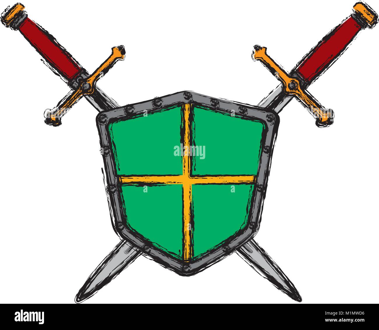 Metallic warrior shield with swords Stock Vector Image & Art - Alamy