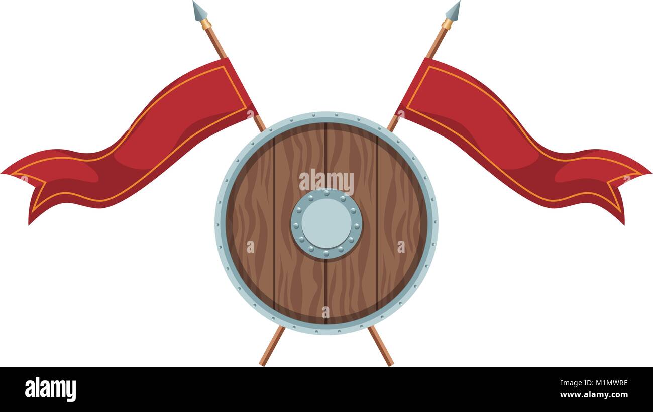 wooden round shield with pennants Stock Vector Image & Art - Alamy