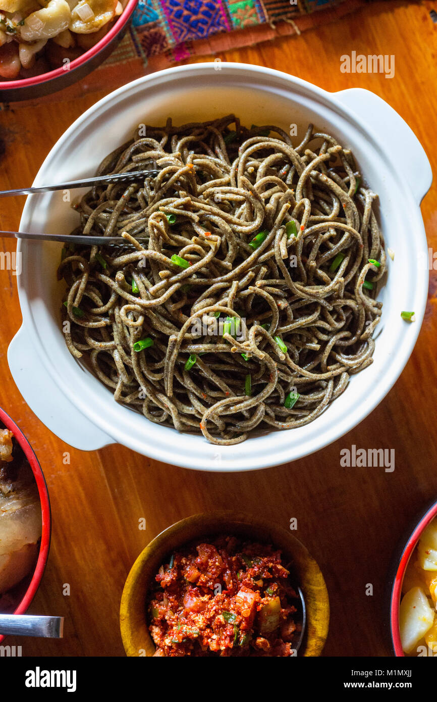 Bumthang, Bhutan. Buckwheat Noodles on the Lunch Table Stock Photo - Alamy