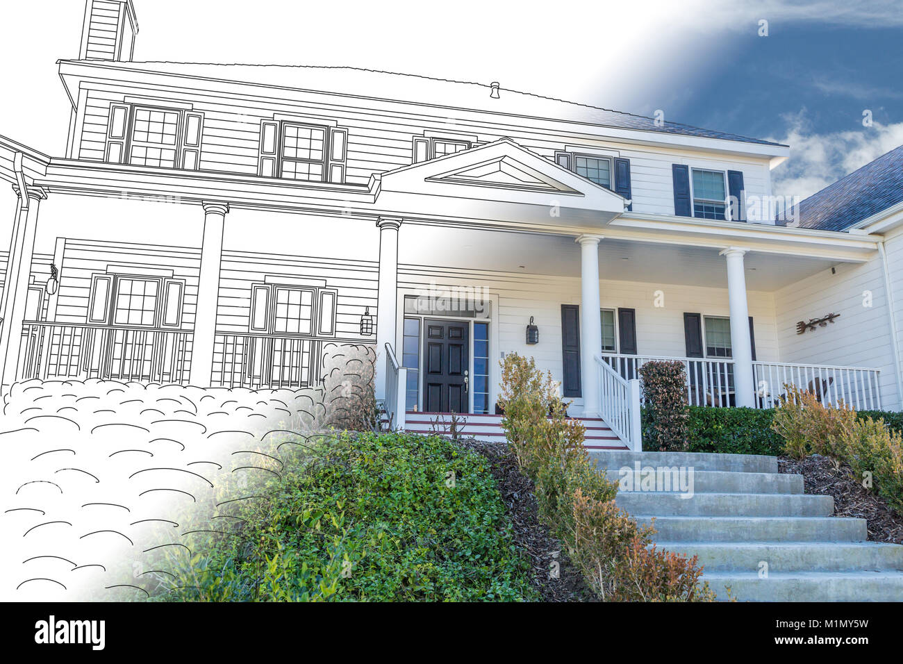 Beautiful Custom House Drawing and Photo Combination on a White ...