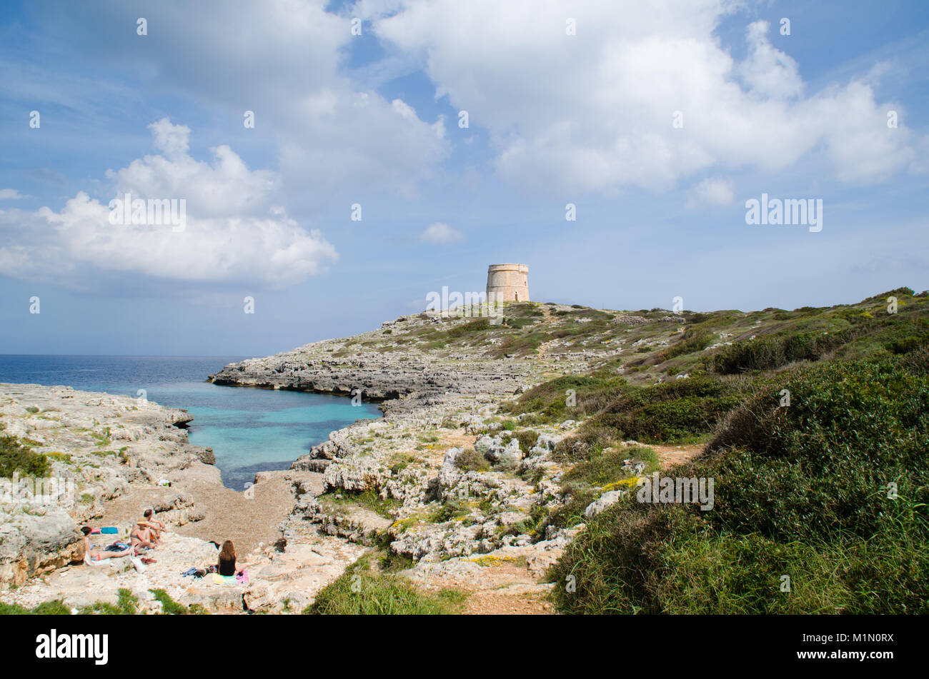 Photograph of a wonderful landscape in Alcaufar, Menorca. A watchtower ...