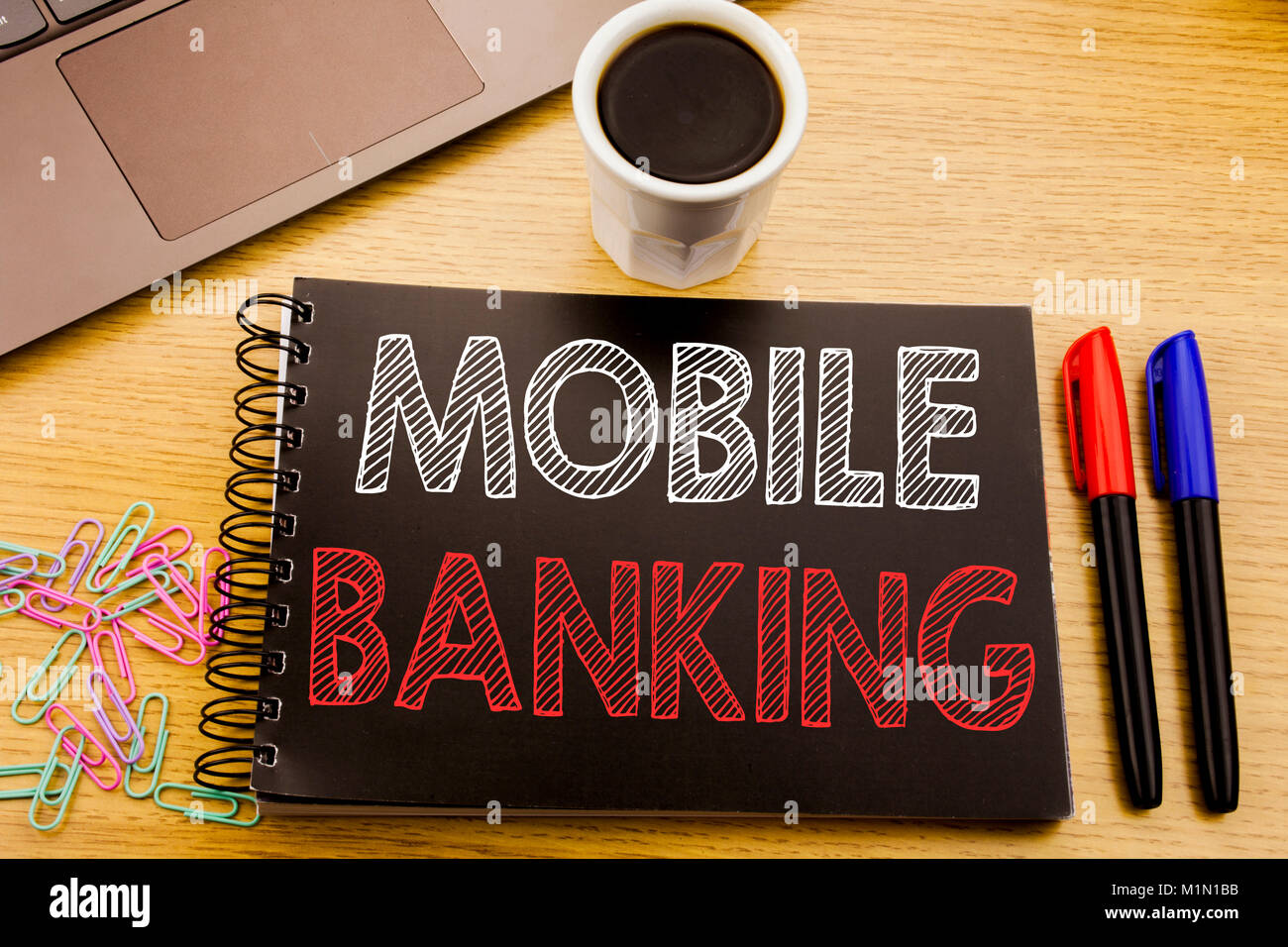 Handwriting Announcement text showing Mobile Banking. Business concept ...