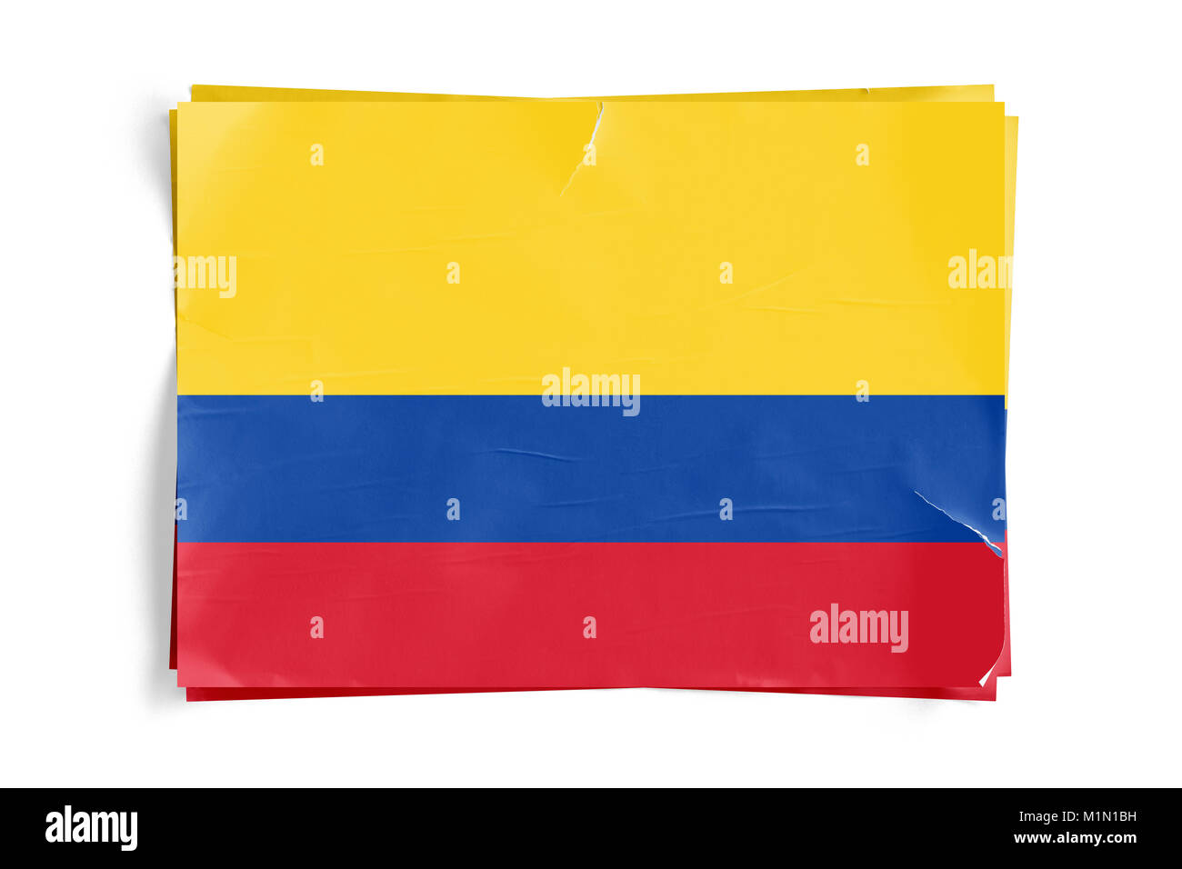 Realistic illustration of Colombia flag on torned, wrinkled, dirty ...