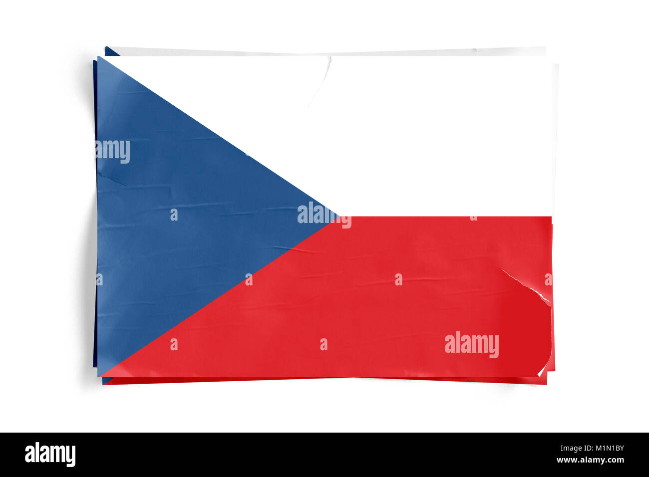 Realistic illustration of Czech Republic flag on torned, wrinkled ...