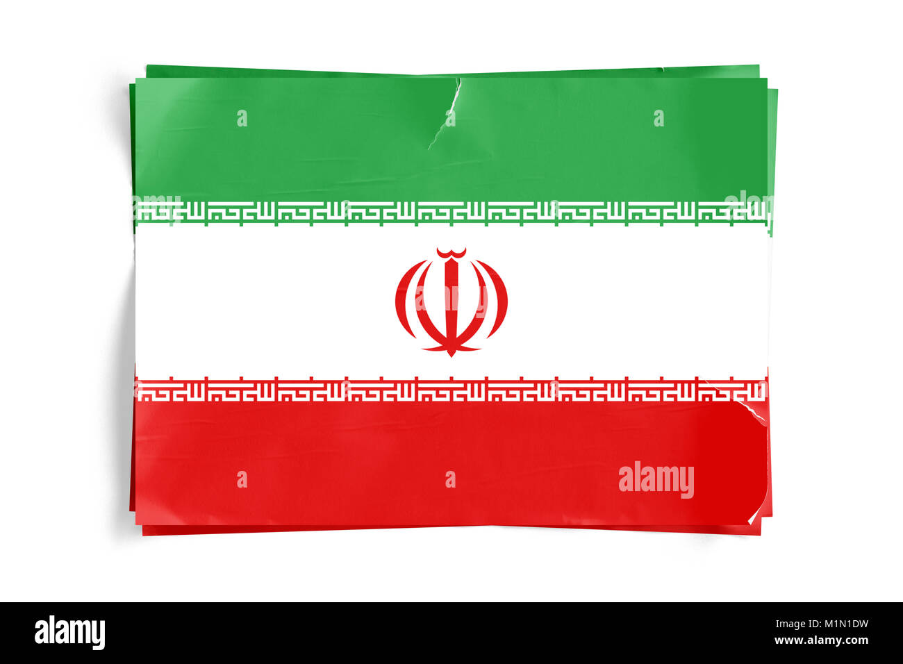 Realistic illustration of Iran flag on torned, wrinkled, dirty, grunge ...