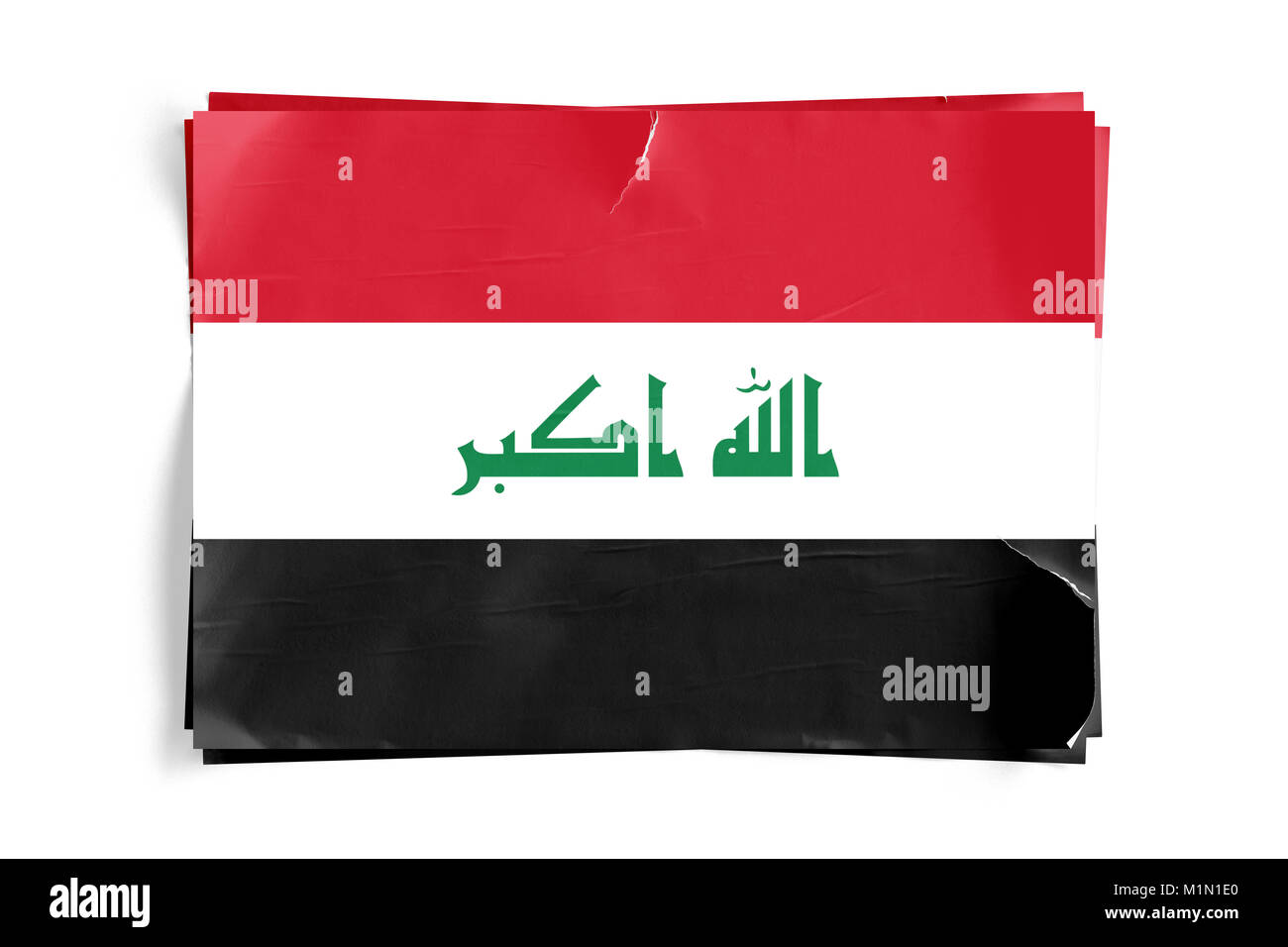 Realistic illustration of Iraq flag on torned, wrinkled, dirty, grunge ...