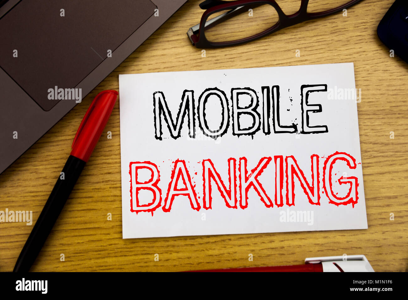 Handwriting Announcement text showing Mobile Banking. Business concept ...