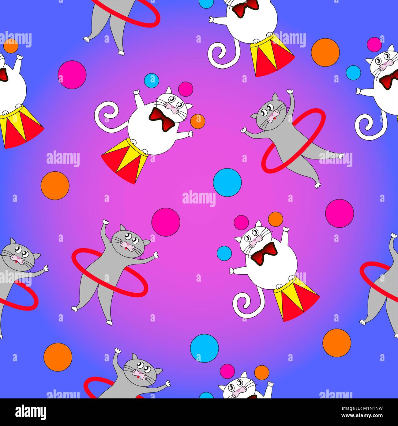 Two cats performing in the circus. Seamless texture of children Stock ...