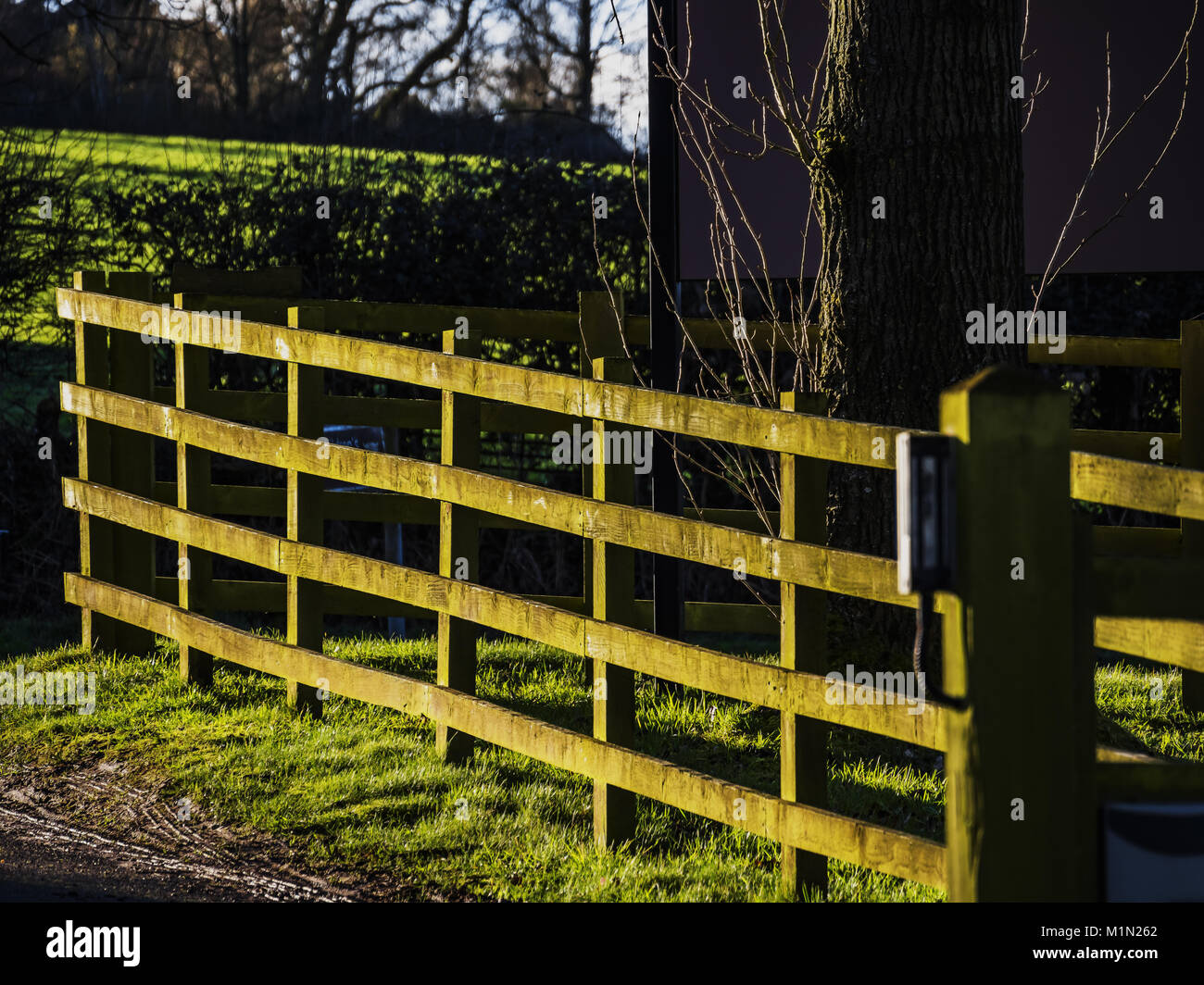 gate field fence farm rural countryside wood wooden Stock Photo - Alamy