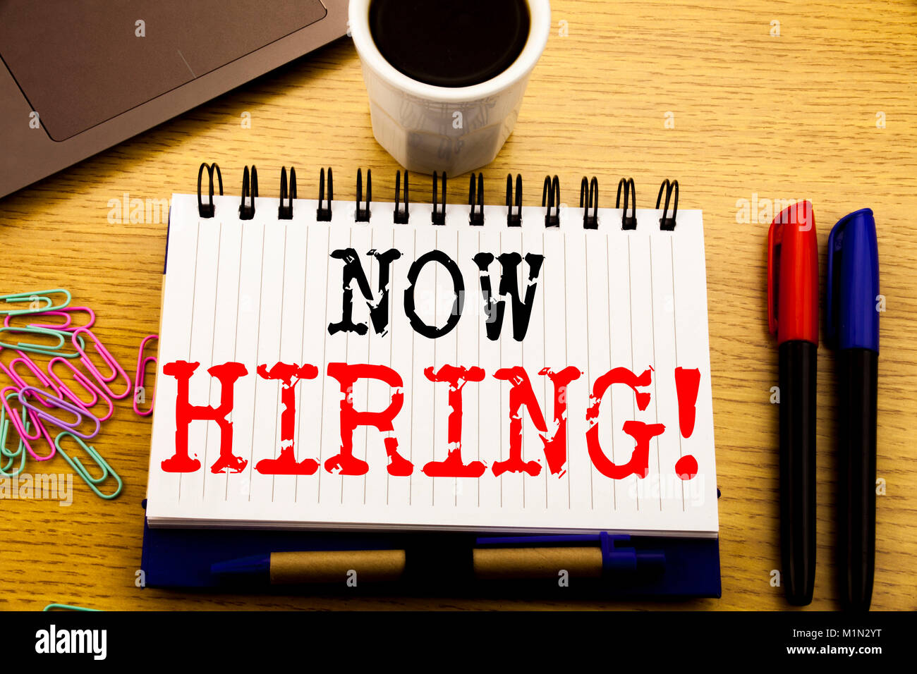 Hand writing text caption showing Now Hiring. Business concept for Hire ...