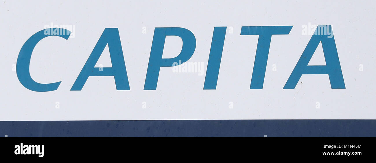 General view of a Capita sign outside their offices in Bournemouth ...