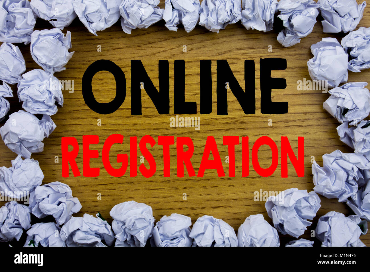 Handwriting Announcement text showing Online Registration. Business ...