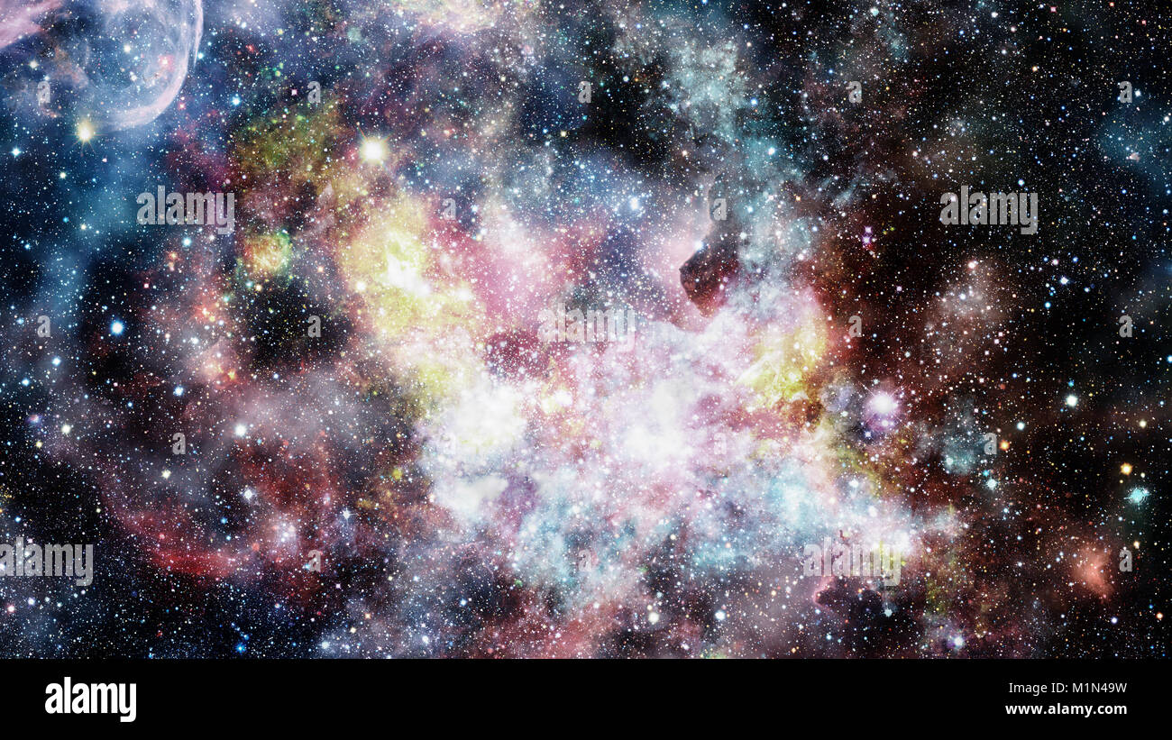 Colored clouds in nebula. Combined version of Hubble space telescope ...