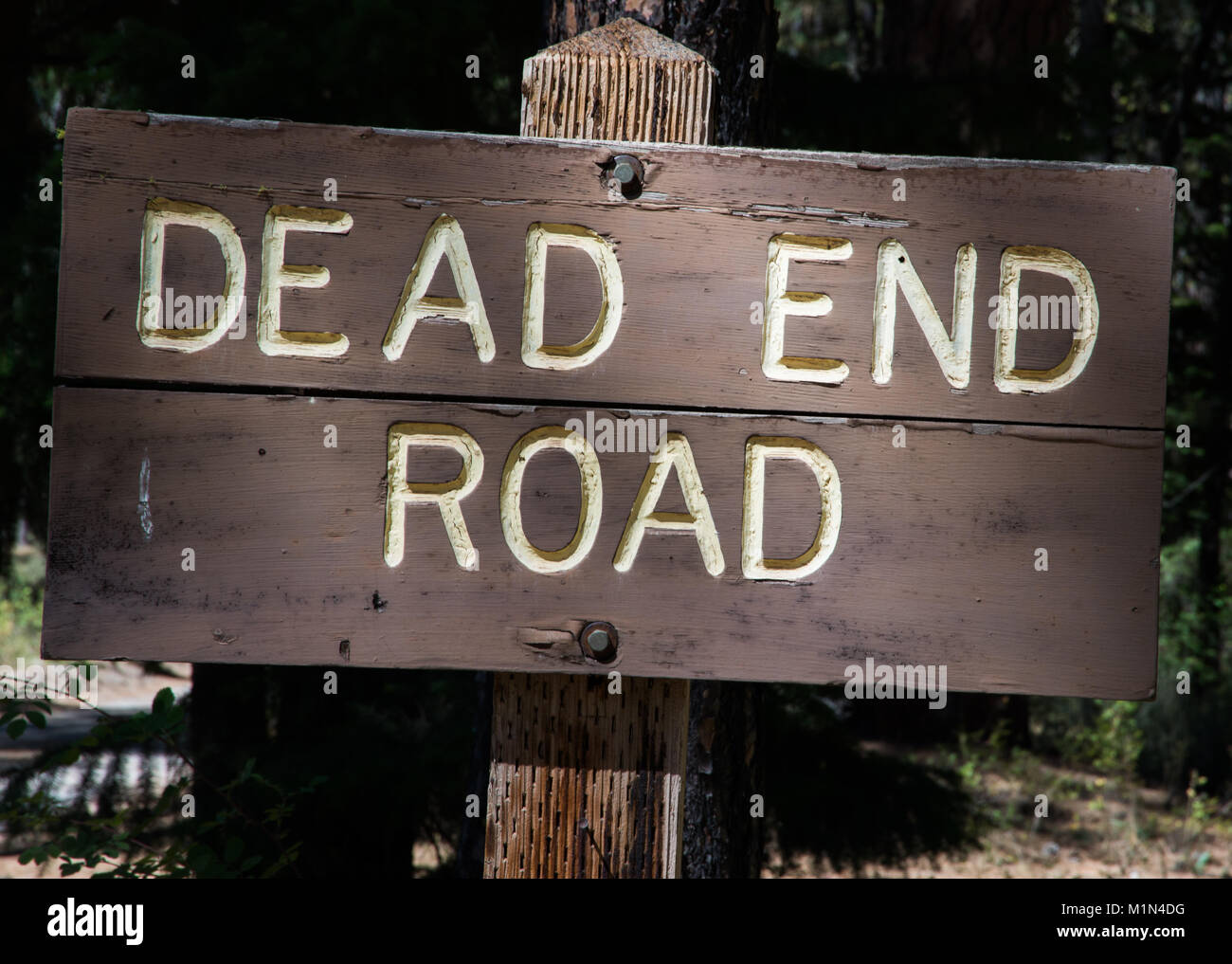Wood dead end sign on a rural forest road Stock Photo - Alamy