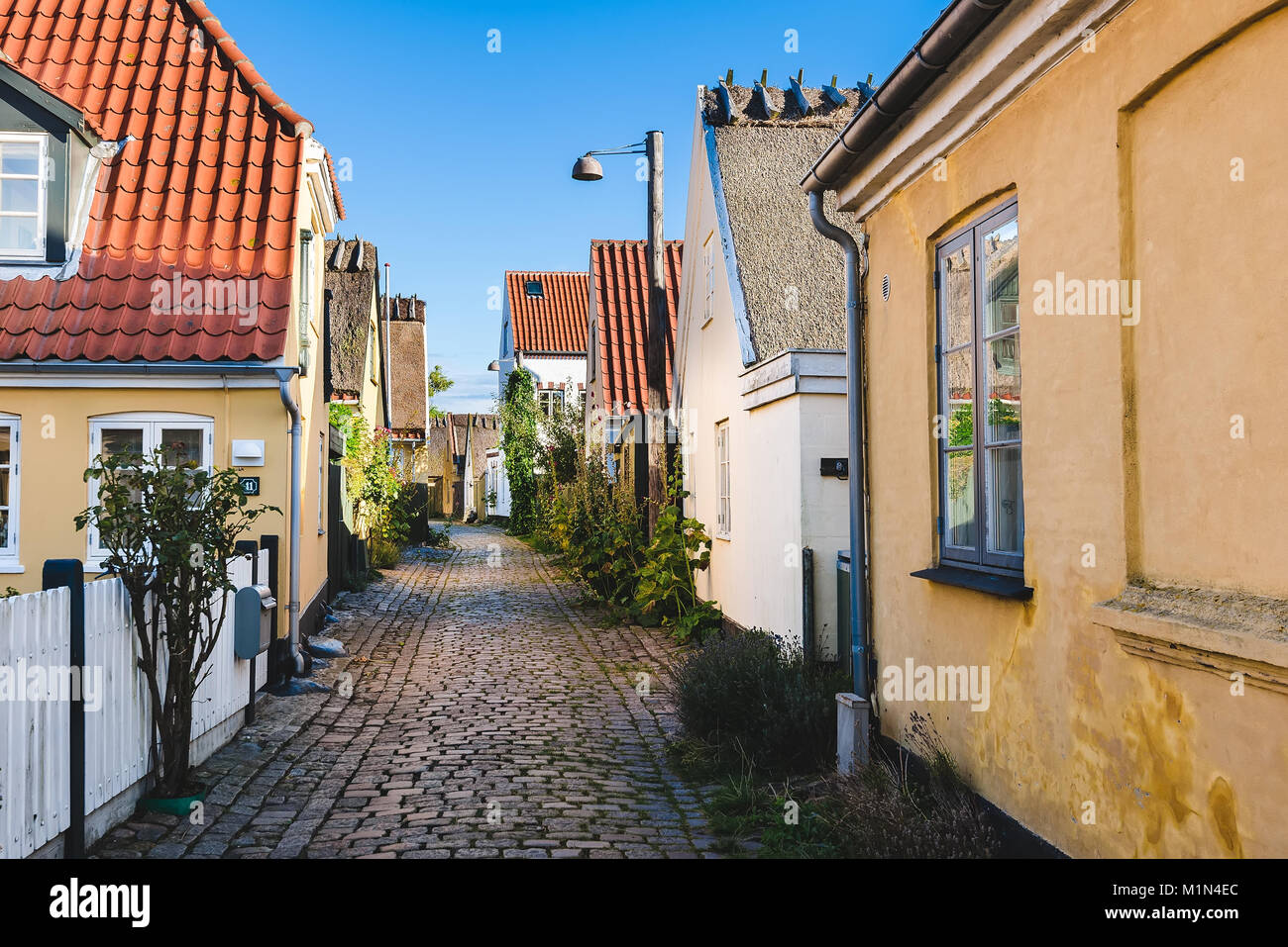 Old narrow street in Dragor, Denmark - fishing village near Copenhagen ...