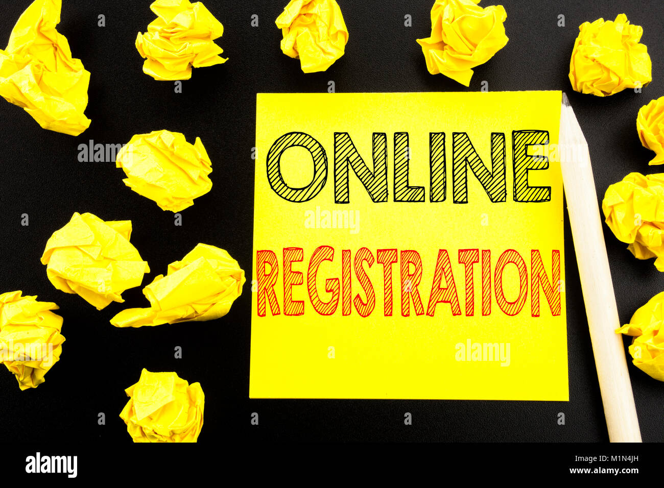 Handwritten text showing Online Registration. Business concept writing ...