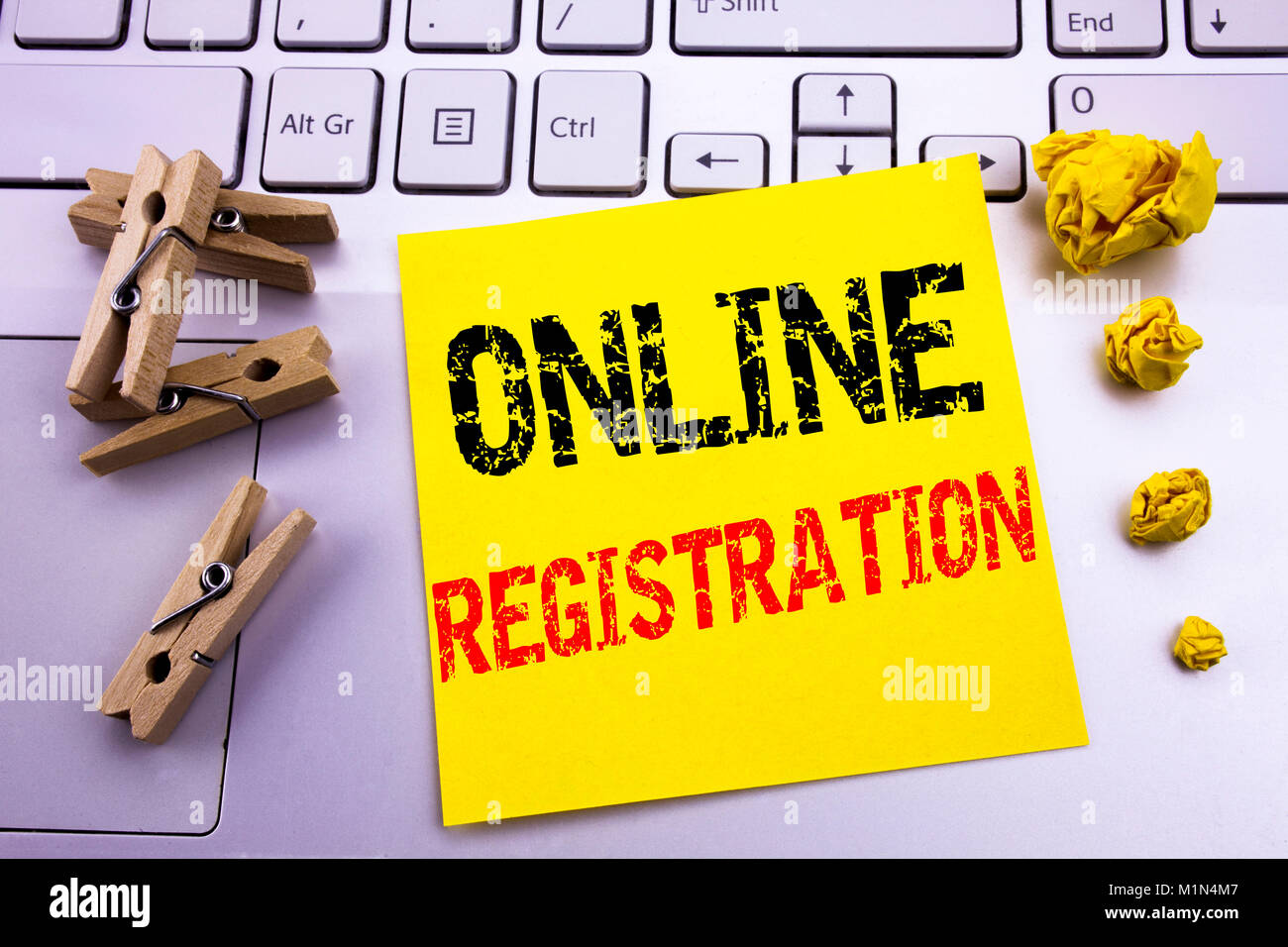 Hand writing text caption inspiration showing Online Registration ...