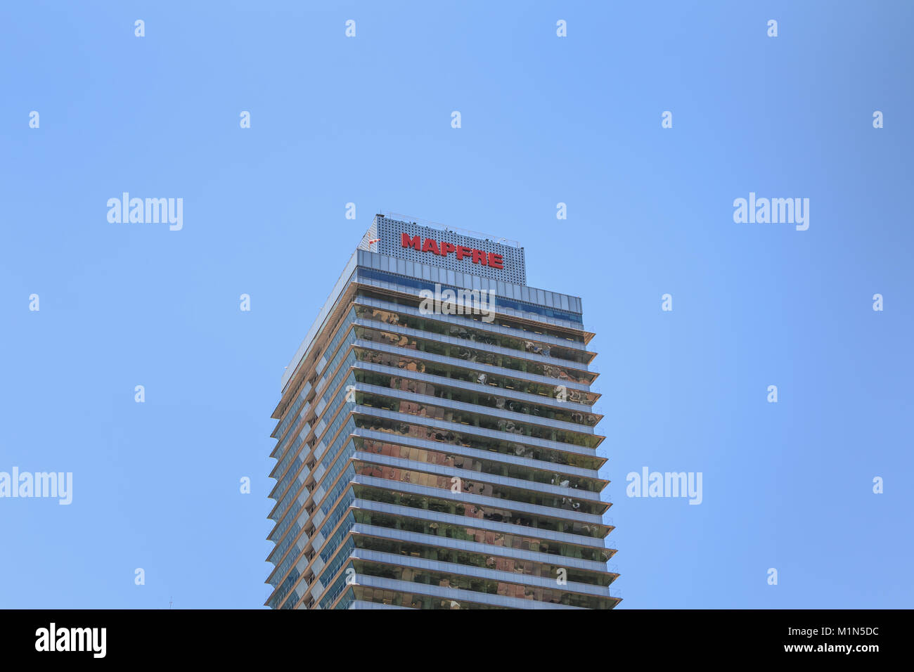 BARCELONA, SPAIN - June 21, 2017 : architectural detail of the MAPFRE ...