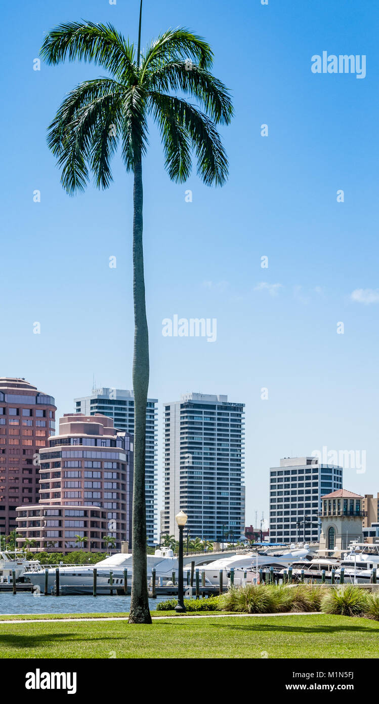 Waterfront view of West Palm Beach, Florida from the Palm Beach Town ...
