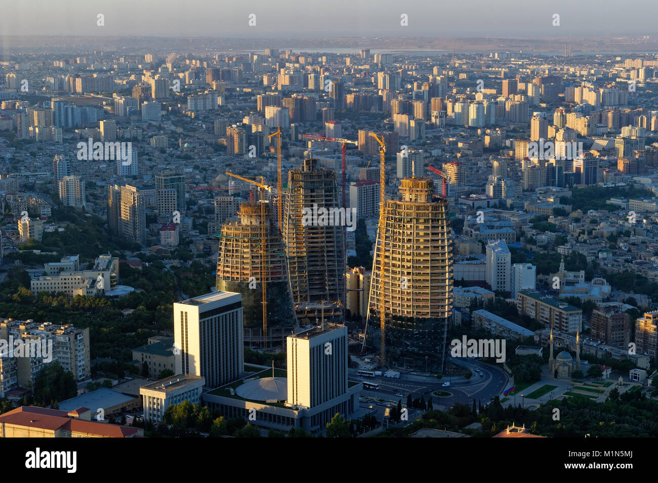 Baku, Azerbaijan 2010. The Flame Towers under construction Stock Photo ... Baku, Azerbaijan 2010. The Flame Towers under construction Stock Photo ...