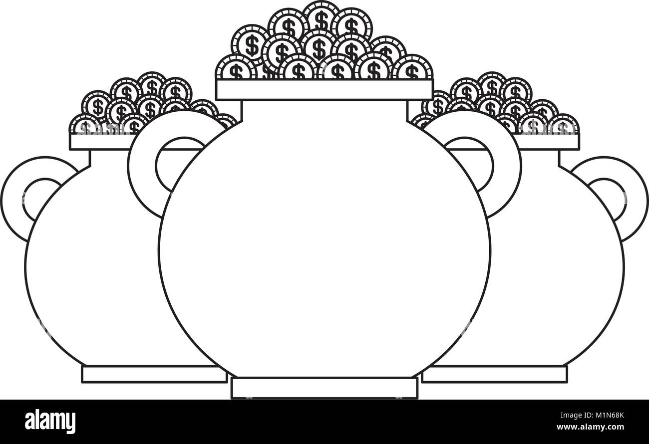 three pot full coins treasure outline Stock Vector Image & Art - Alamy