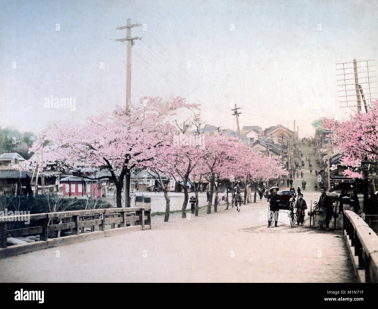 c.1880's Japan Ushigomi-Mitsuki Tokyo, - street with traffic, a bridge ...