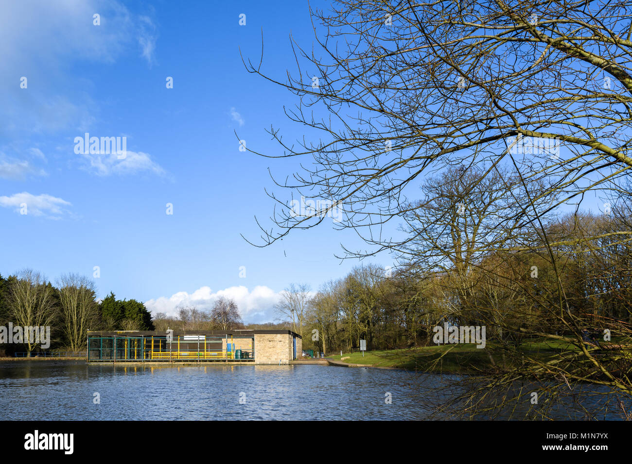 The boating lake at Corby, Northamptonshire, on a cold, sunny, winter ...