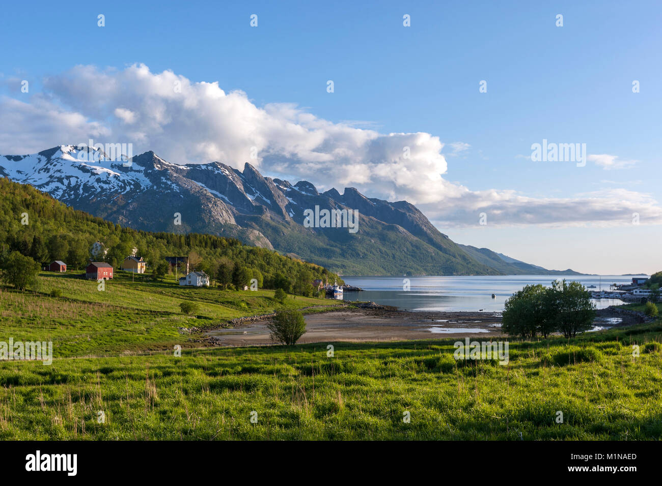 Fishing boat in a harbor along Norwegian County Road 17 from Bodo to ...