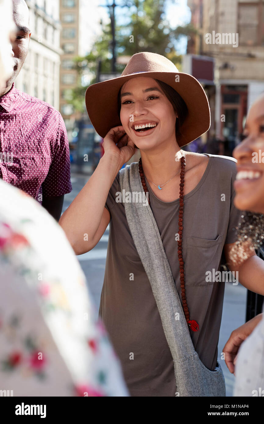 Group Of Friends Meeting On Urban Street In New York City Stock Photo ...