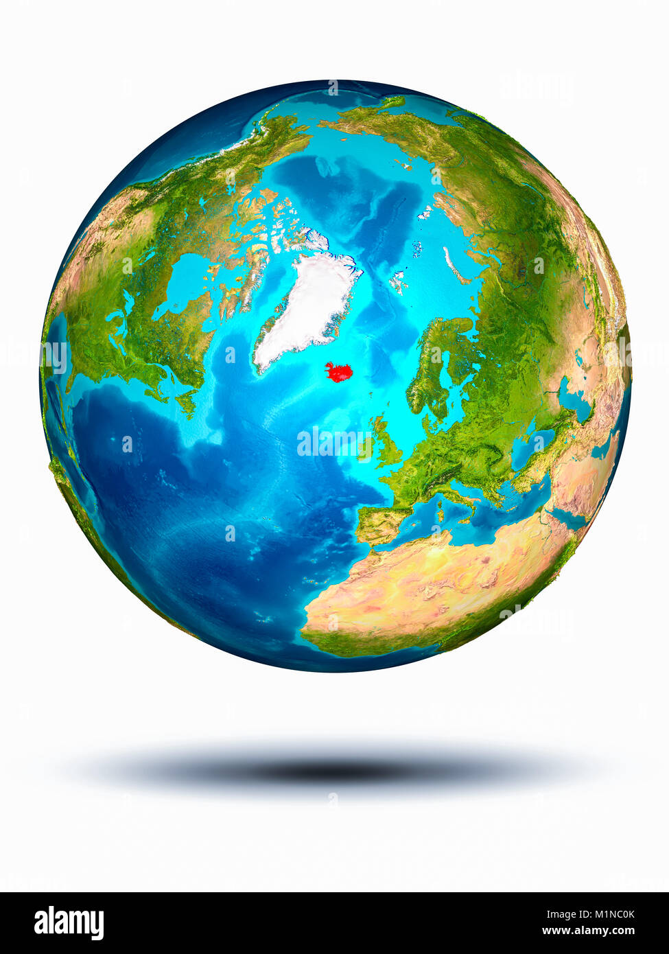 Iceland In Red On Model Of Planet Earth Hovering In Space 3d