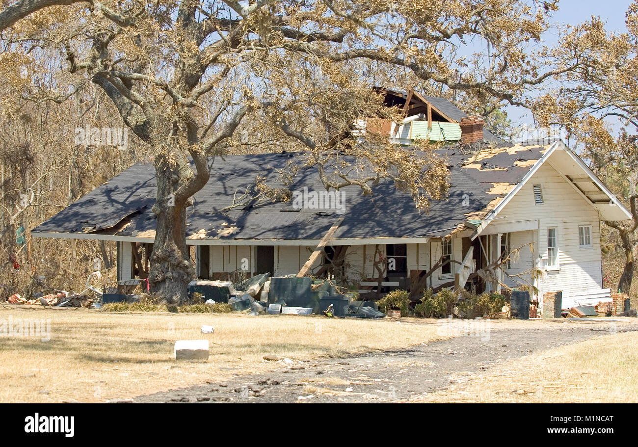 A storm damaged house knocked off its foundation in the wake of ...