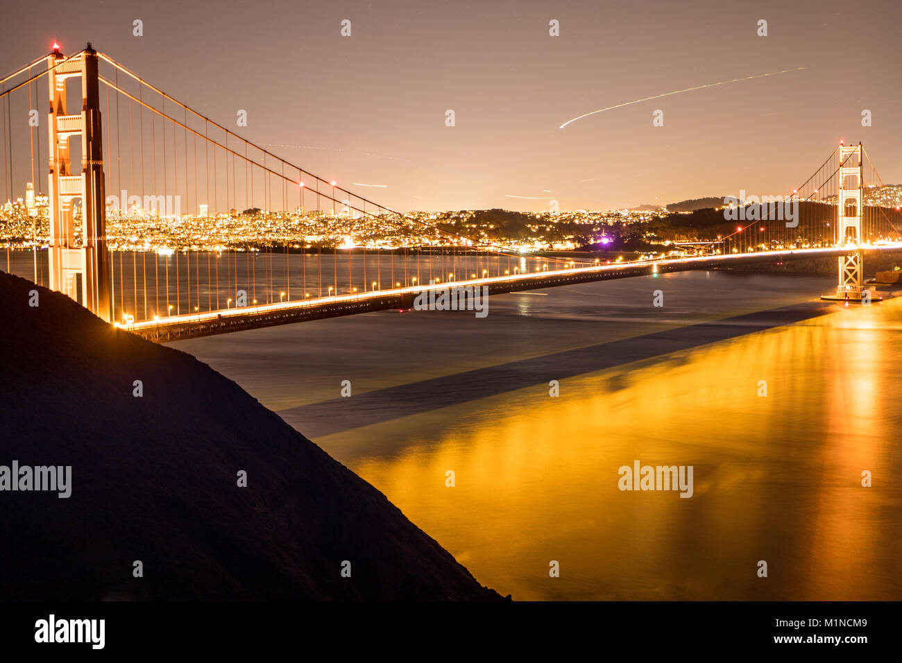 San Francisco. Golden gate bridge at night. Long shutter speed Stock ...