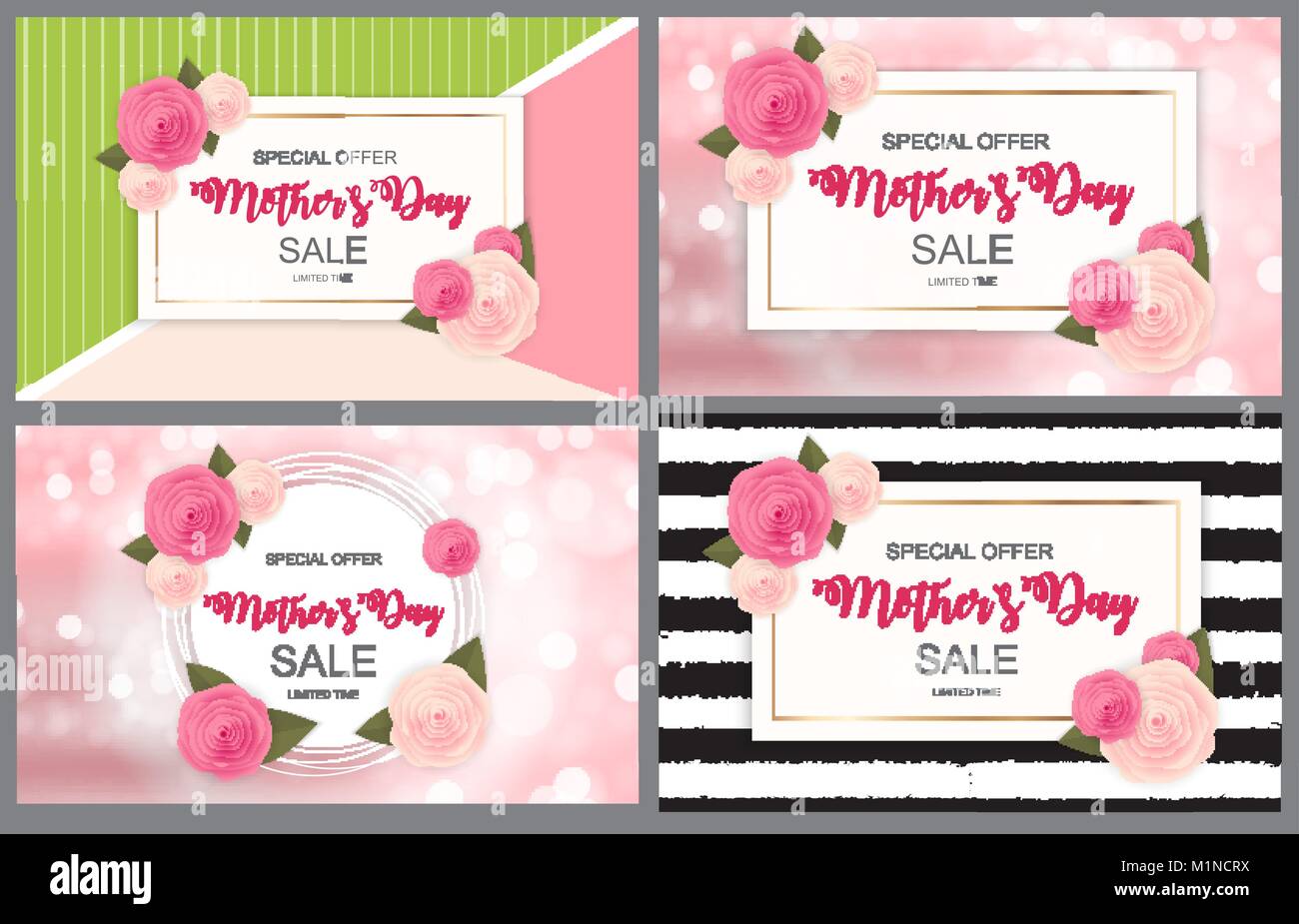 Cute Sale Background with Flowers. Collection Set of Cards. Vector ...