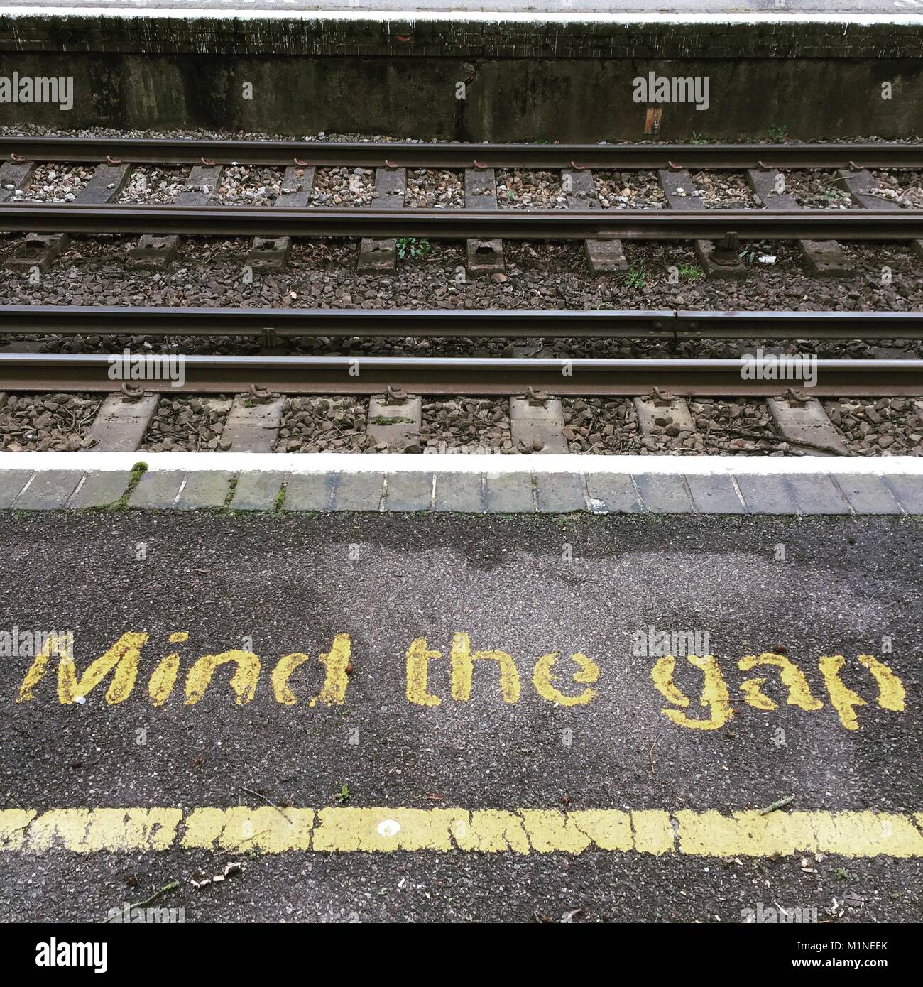 Mind The Gap Train Station Railway Tracks Stock Photo - Alamy