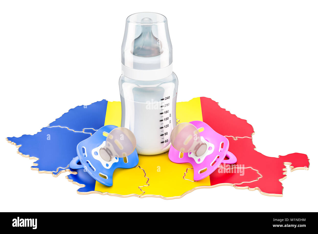 Birth rate and parenthood in Romania concept, 3D rendering isolated on ...