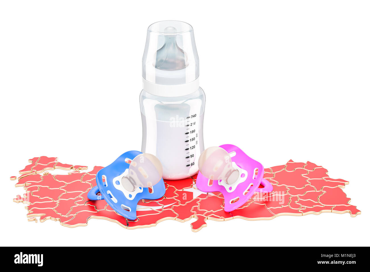 Birth rate and parenthood in Turkey concept, 3D rendering isolated on ...