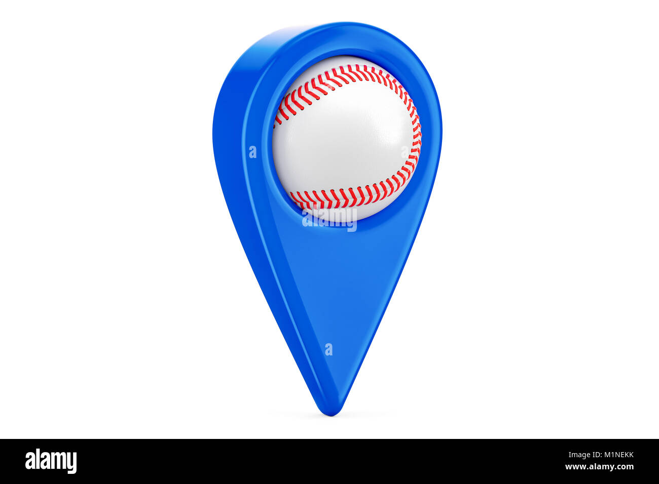 Map pointer with baseball ball, location concept. 3D rendering isolated ...