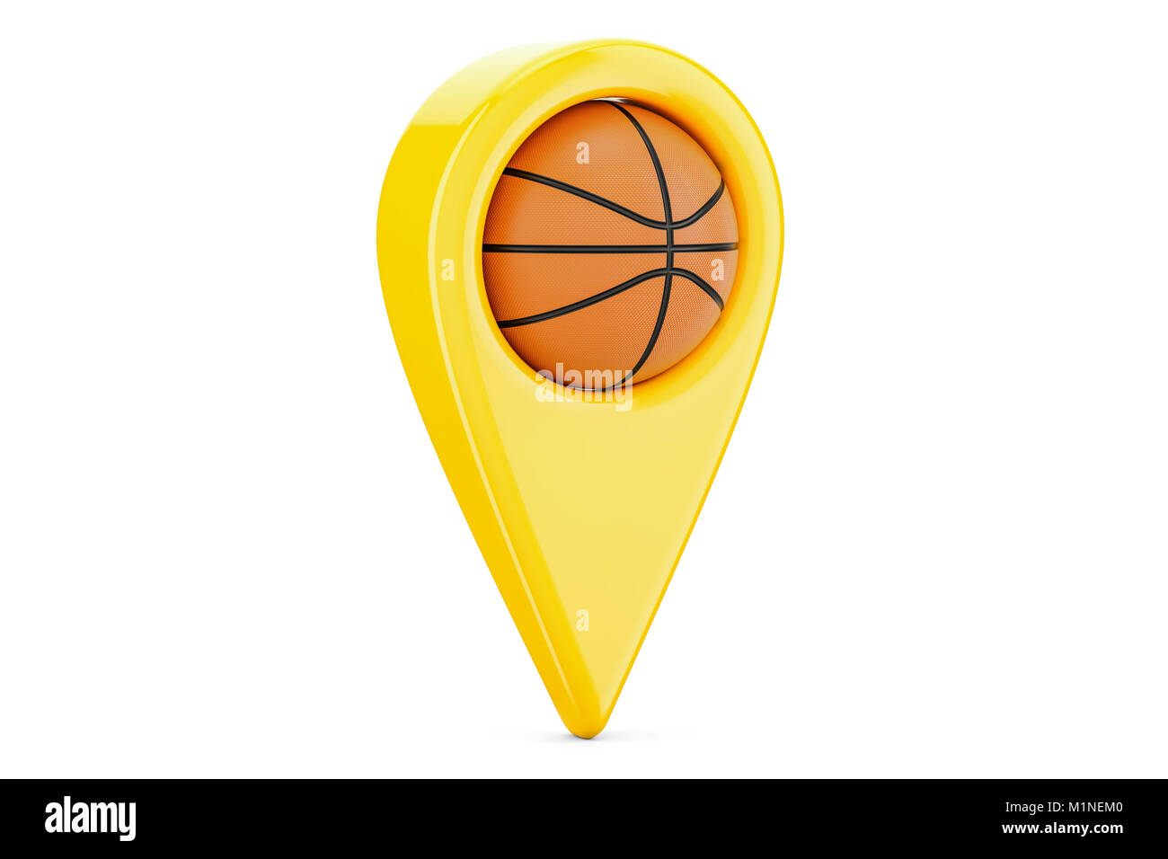 Map pointer with basketball ball, location concept. 3D rendering ...