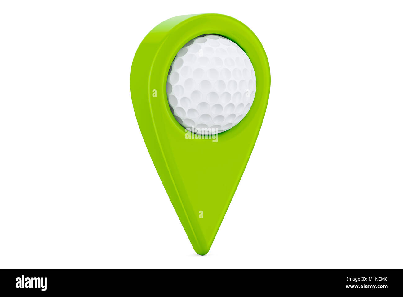 Map pointer with golf ball, location concept. 3D rendering isolated on ...