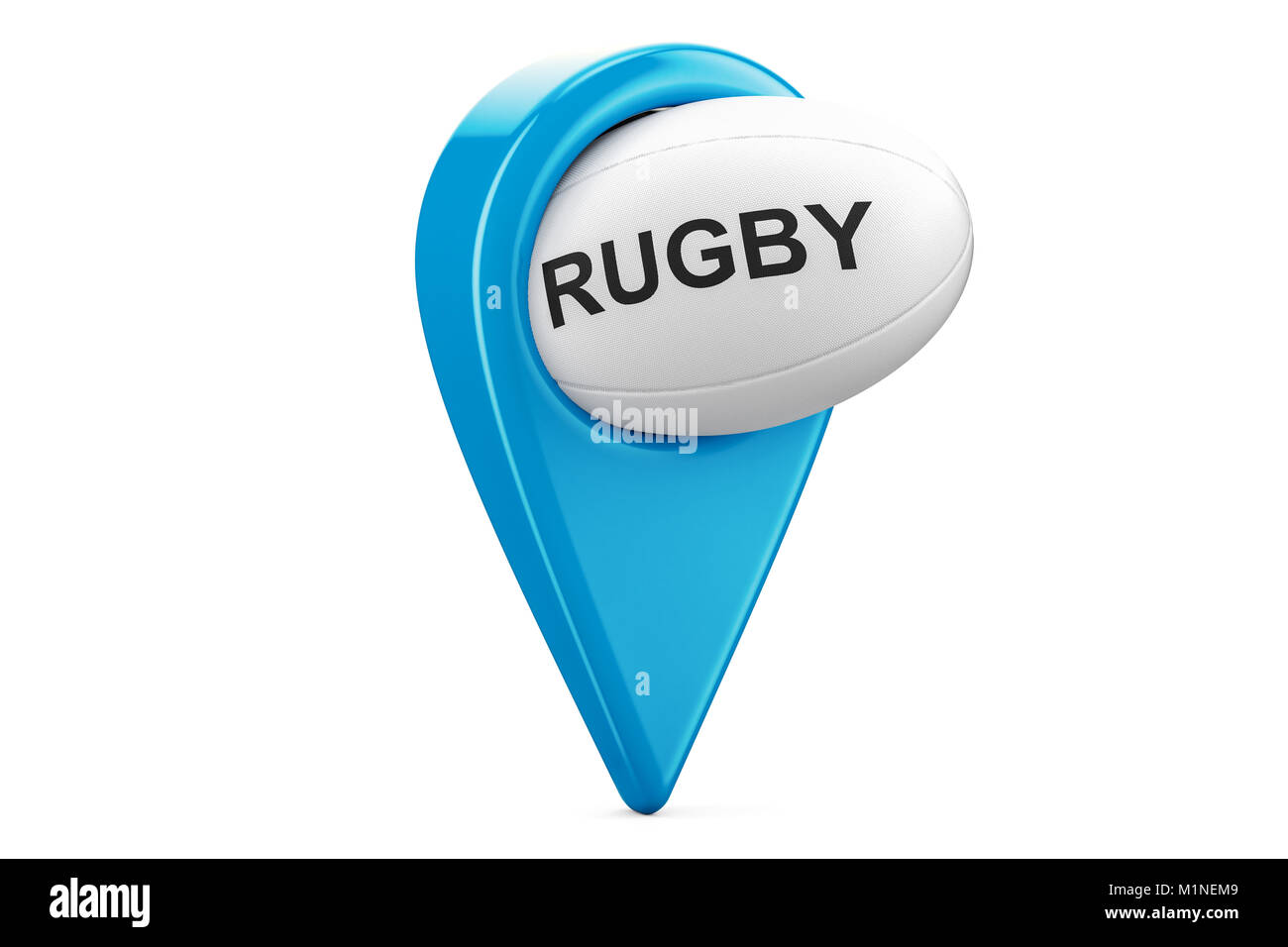 Map pointer with rugby ball, location concept. 3D rendering isolated on ...
