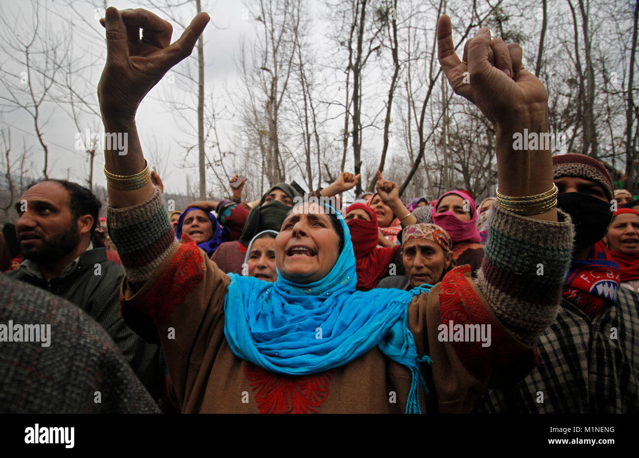India. 30th Jan, 2018. A woman shout pro Freedom slogan during the ...