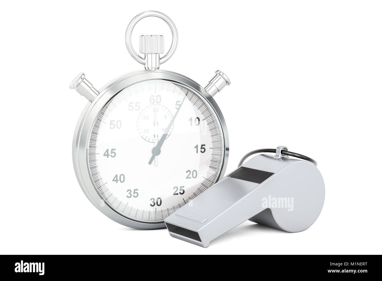 Whistle and stopwatch, 3D rendering isolated on white background Stock ...